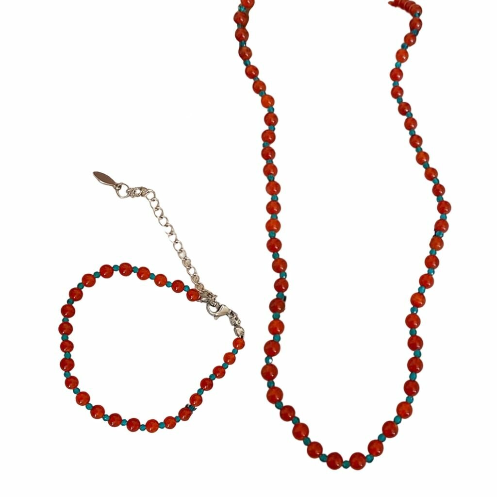 Набор Браслетов-Ожерелий С Вышивкой Бисером-Красный