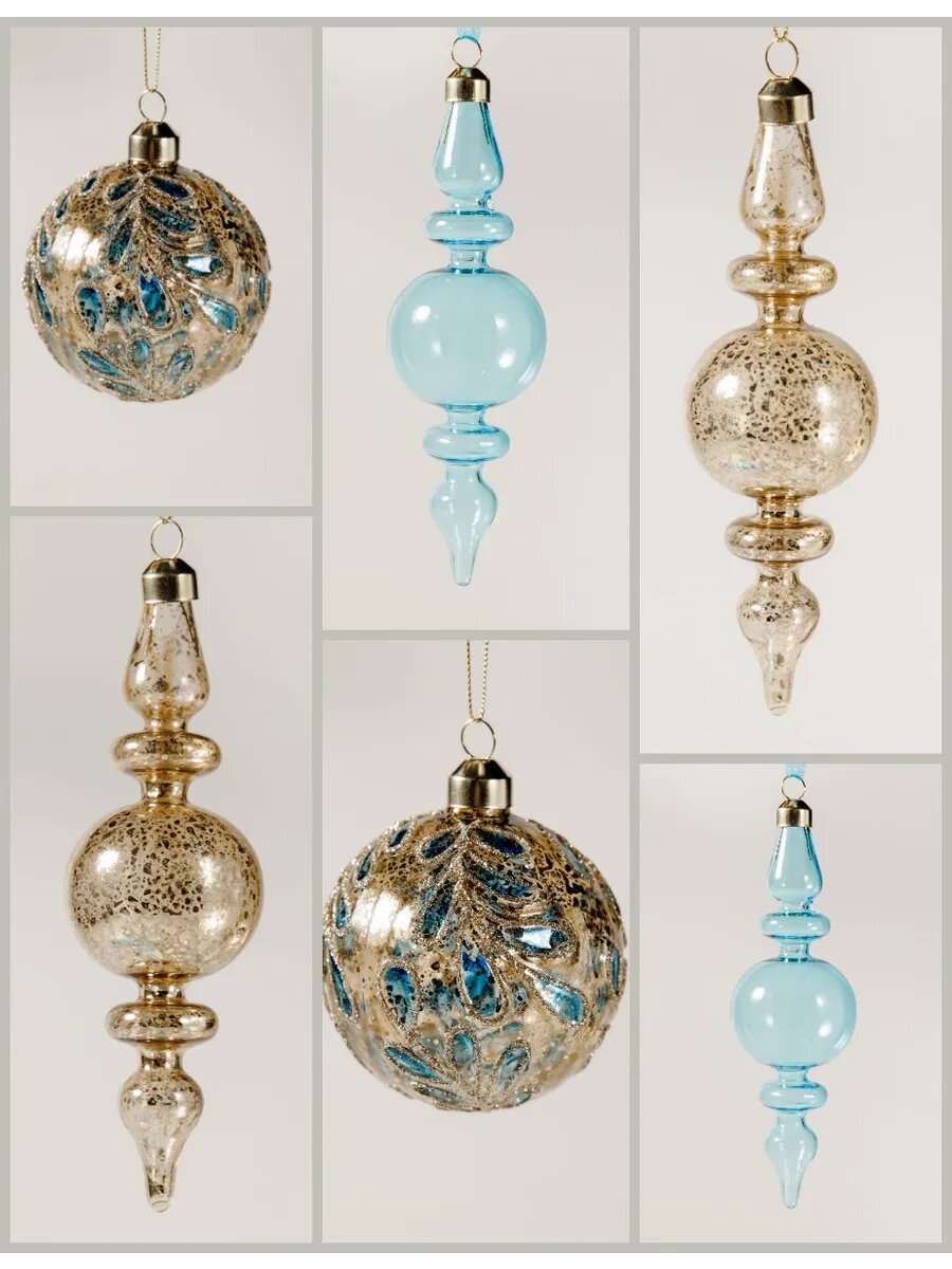 Елочные украшения из стекла - Лазурные 6шт
