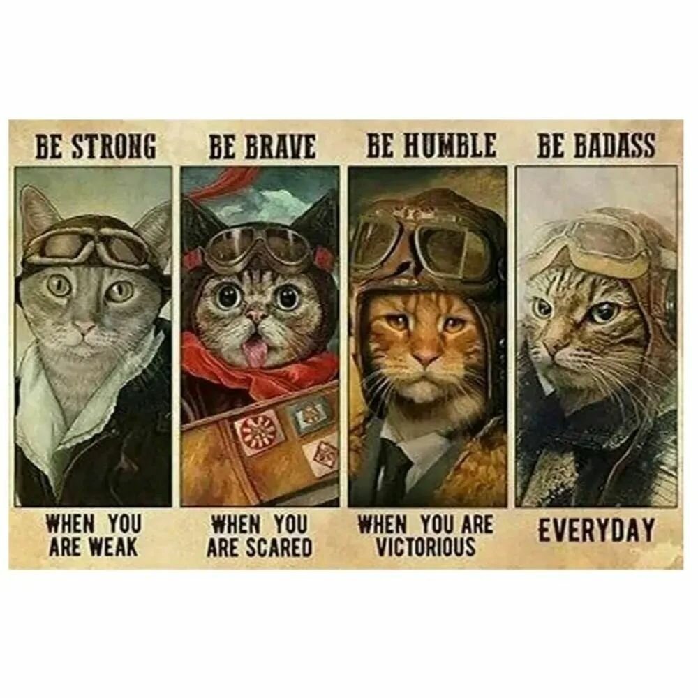 Табличка четыре кота-aviators "Be Strong Be Brave", ретро стиль, металл, декор для интерьера, 20х30 см.