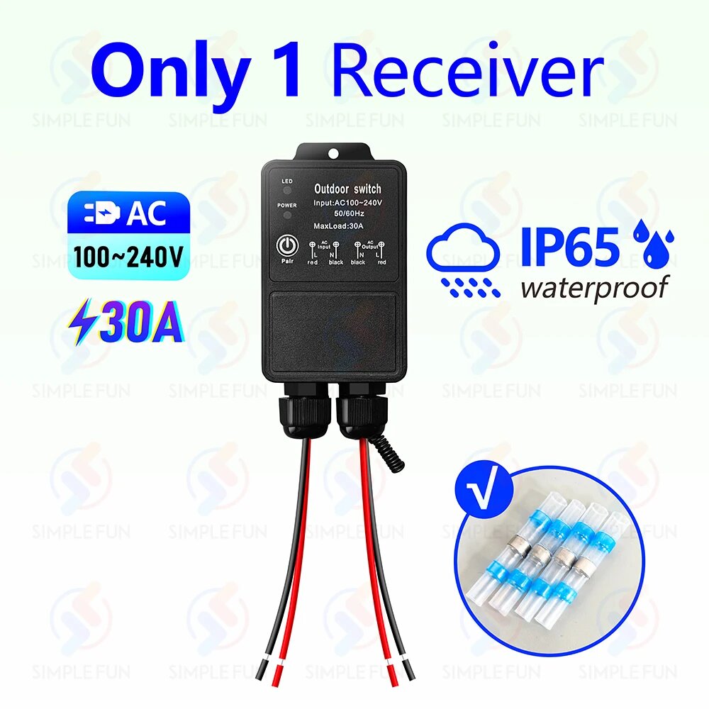 Беспроводной выключатель Outdoor switch, 100-240V, 30A, IP65, only 1 receiver