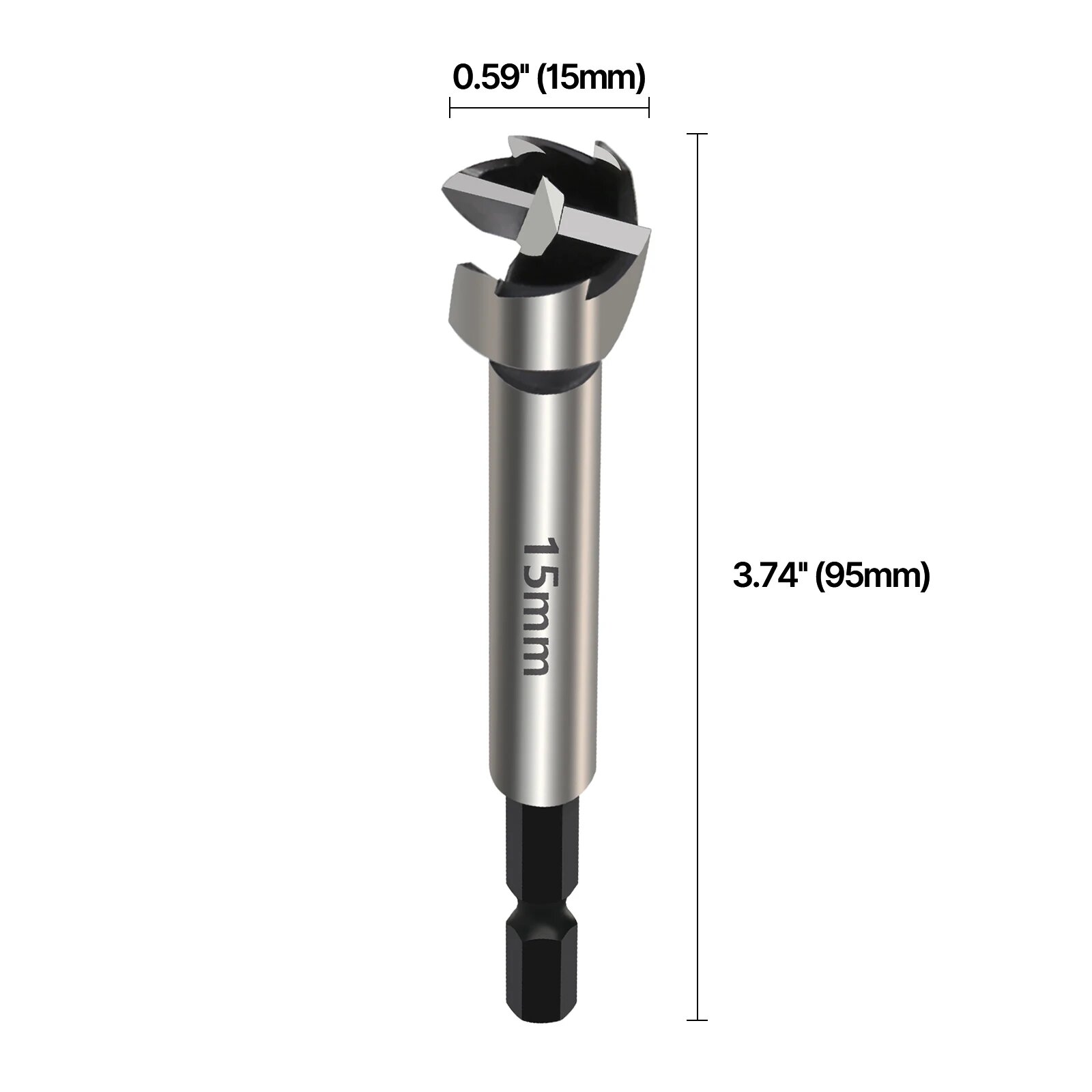 Сверло Форстнера 15mm, 0.59" (15mm), 3.74" (95mm)