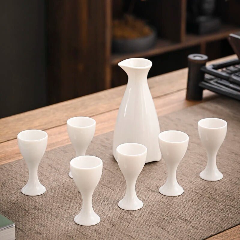 Керамические рюмки Baijiu, набор из 8 штук, <50 мл, Белый