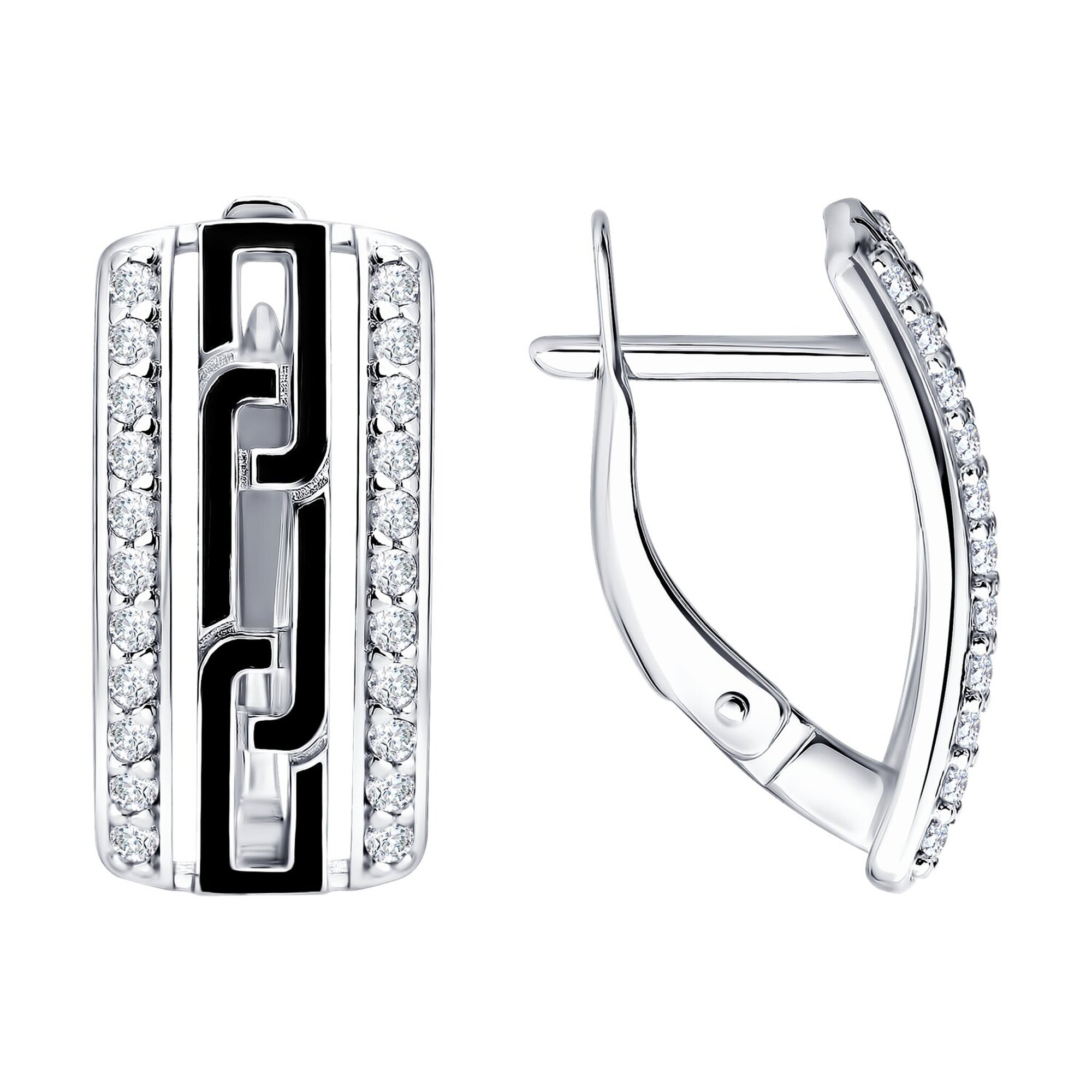 Серьги, серебро, 925 проба, родирование, фианит, эмаль