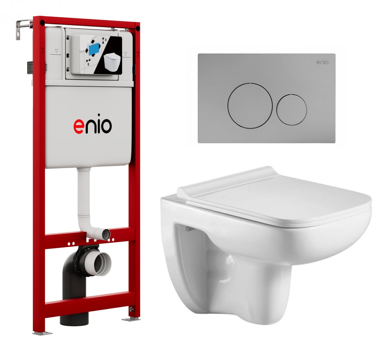 Комплект 3 в 1 инсталляция Enio Profi EN7050050 + Подвесной унитаз WeltWasser Kehlbach 004 GL-WT + кнопка хром матовый Sfera
