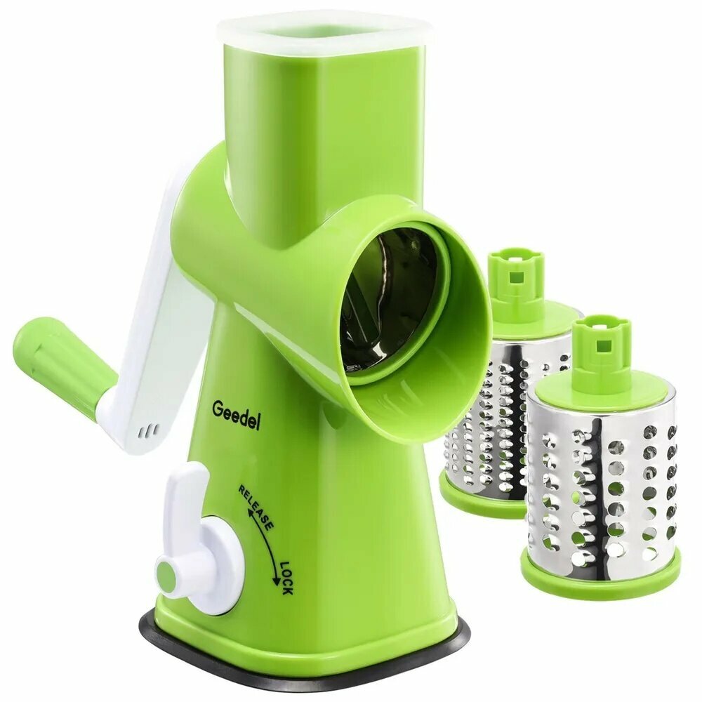 Geedel терка для овощей, корейской моркови, сыра, измельчитель кухонный, овощерезка ручная механическая 3 в 1, зеленый