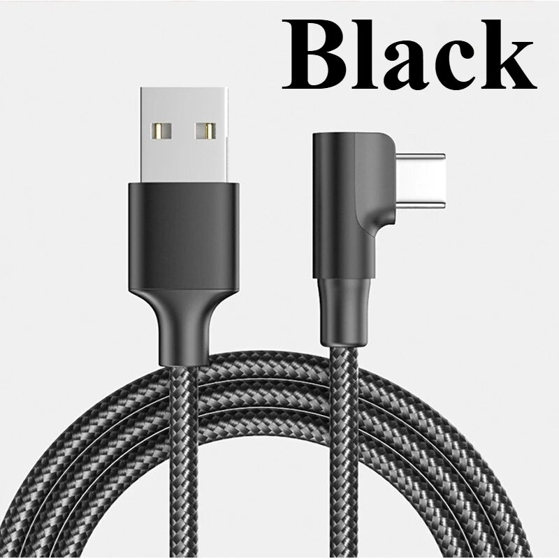 Угловой USB-C кабель 2м Black для быстрой зарядки