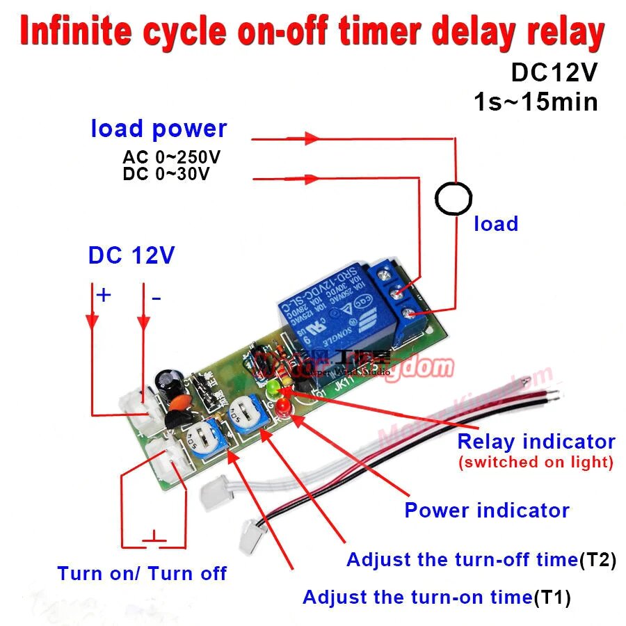 Релейный таймер JK11 DC12V, 1s-100s