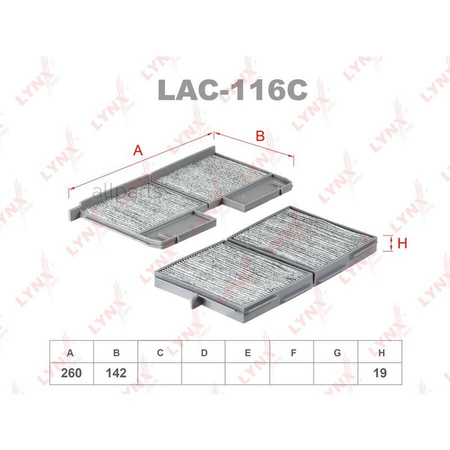 LYNXAUTO LAC-116C Фильтр салонный угольный (комплект 2 шт.) TOYOTA Camry 96-01 LEXUS ES300 91-97