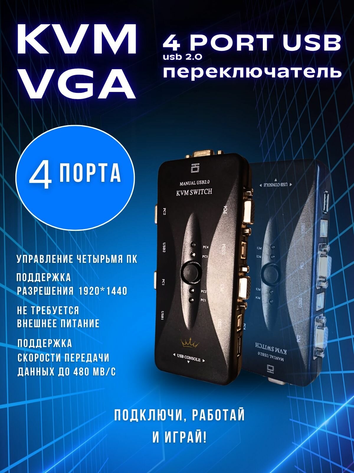 VGA KVM переключатель USB консоль 4 port