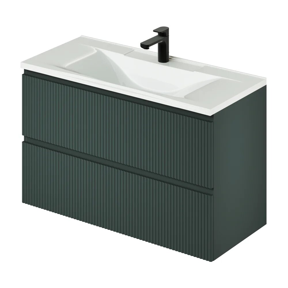 Тумба с раковиной Itana Kate 100 подвесная, 98, 7 см, зеленая, из МДФ, с ящиками, раковина для ванной из камня, прямоугольная