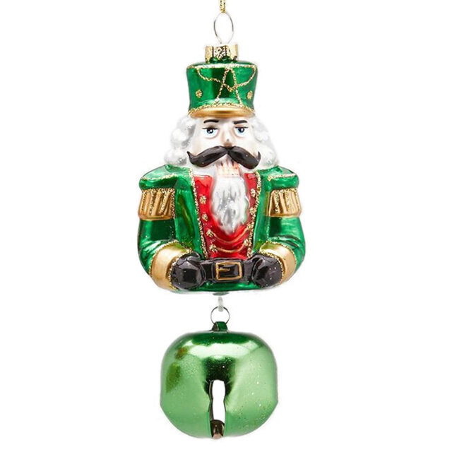 Елочная игрушка колокольчик Щелкунчик в зеленом мундире 17 см, EDG, 683944-74-2