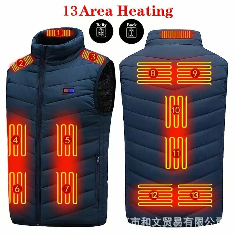 Жилет с электрическим подогревом 13 областей, моющаяся куртка с электрическим подогревом и Usb-зарядкой, умное управление, для охоты, синий, XL Blue