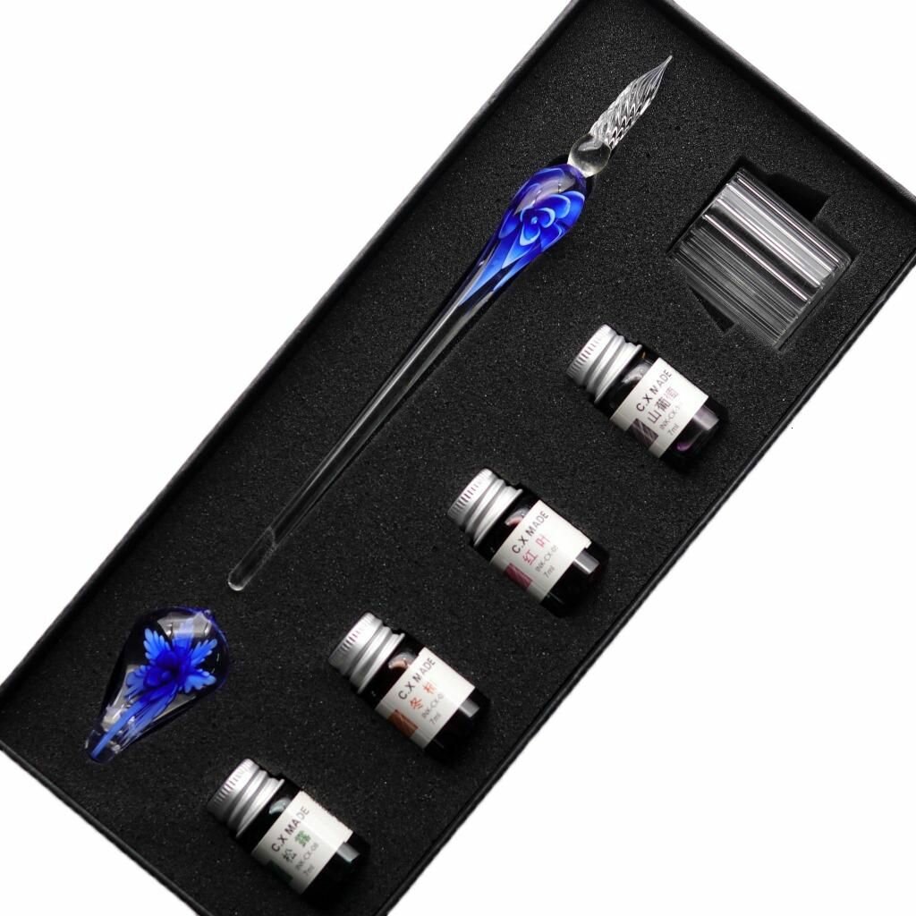 Набор стеклянных перьев для письма с цветочным узором (7 шт.), - Ланьтянь