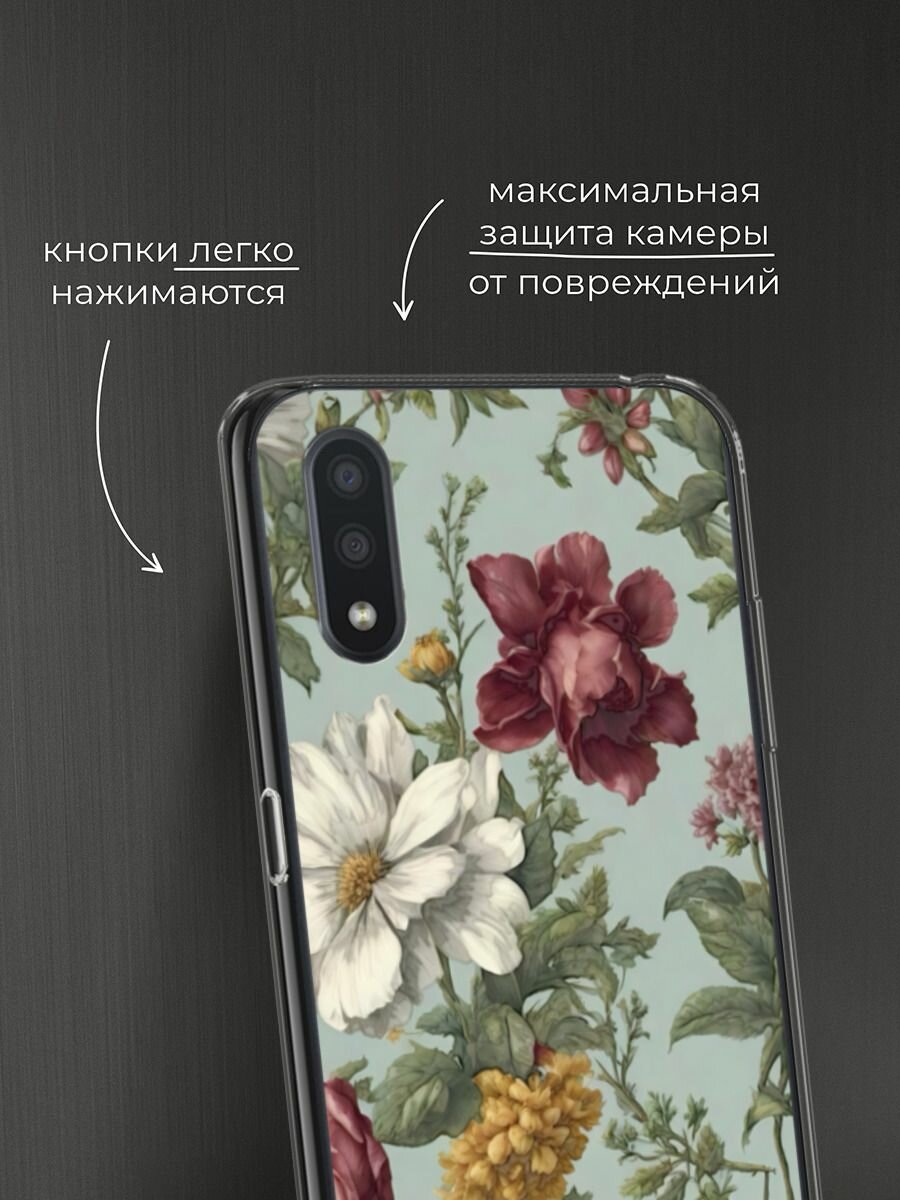 Силиконовый чехол на Samsung Galaxy A01 / Самсунг Гэлакси А01 с принтом Акварельные красные цветы — фото 1