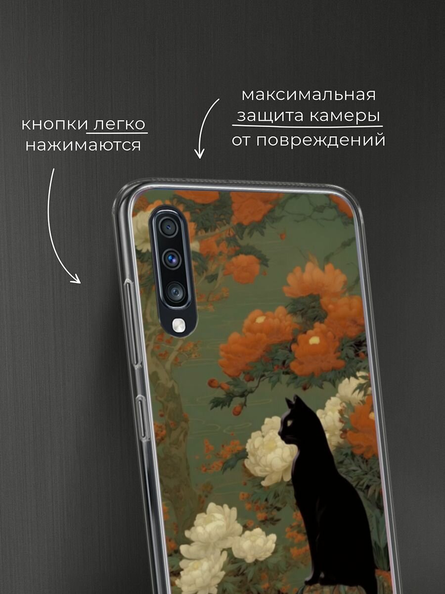 Чехол на Samsung Galaxy A70 / Самсунг Галакси А70 с принтом Black cat — фото 1