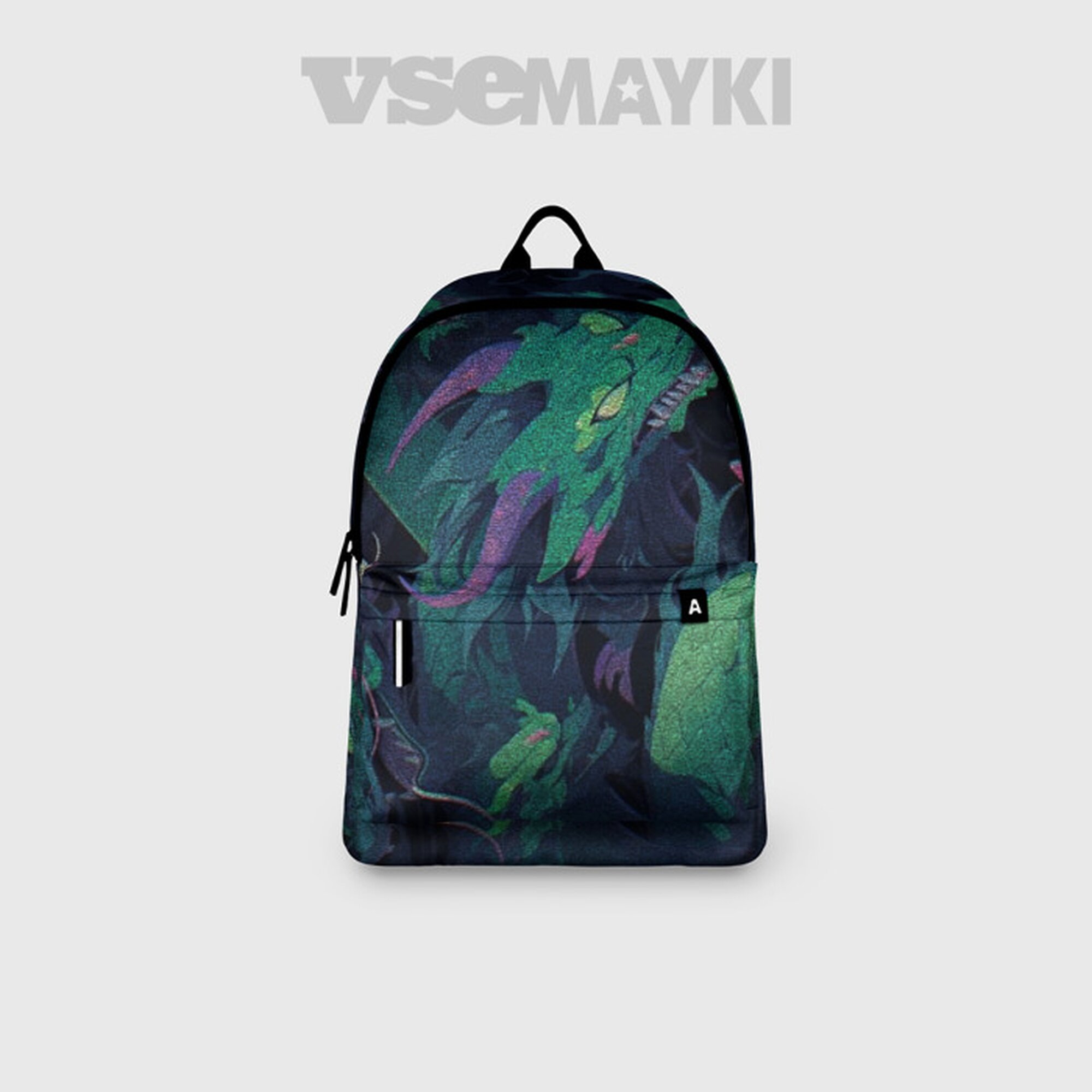 Рюкзак VseMayki с принтом Зеленый дракон мифы, One size, белый