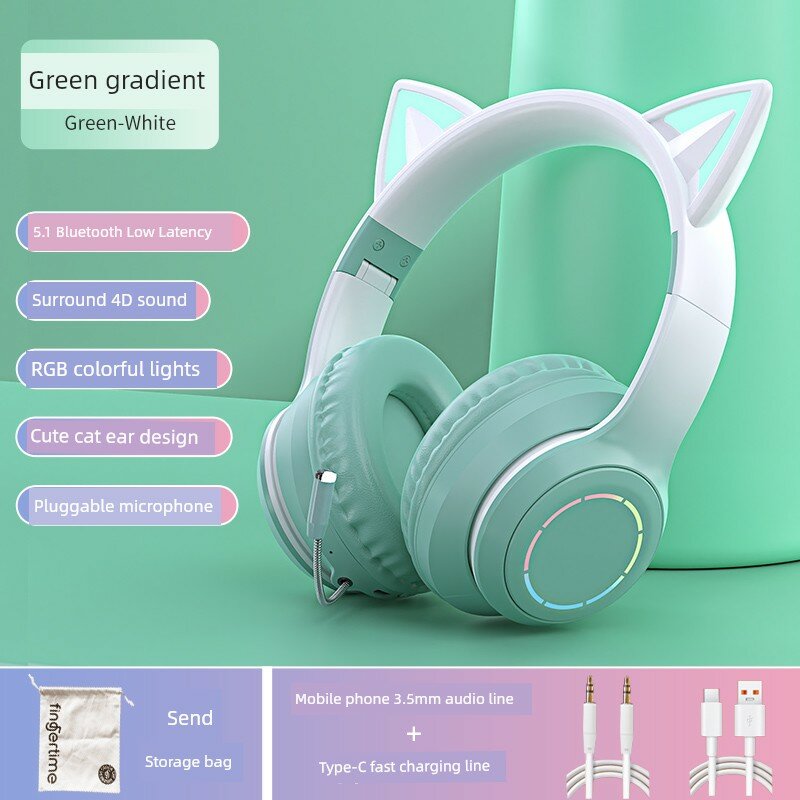 Оригинальные наушники-гарнитура с кошачьими ушками 5.1 Bluetooth для девочек, стерео с шумоподавлением, поддержка
