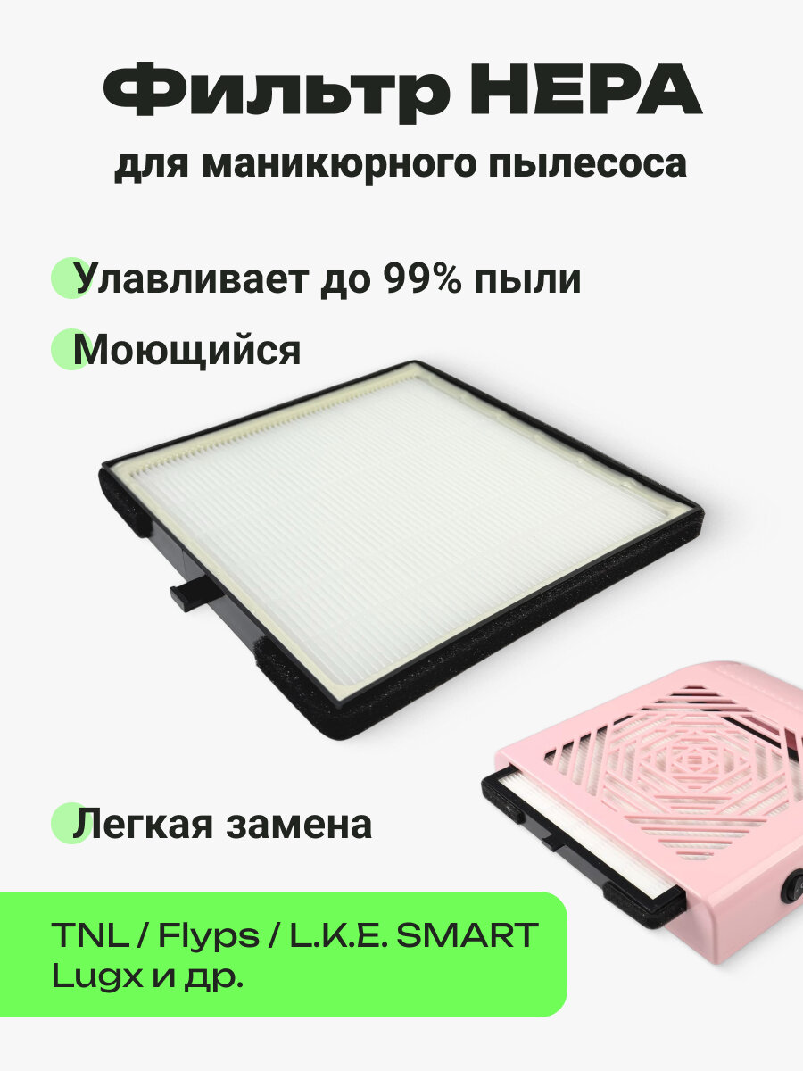 Фильтр Run Energy HEPA, для маникюрного пылесоса Kodi NAIL DUST, моющийся, белый