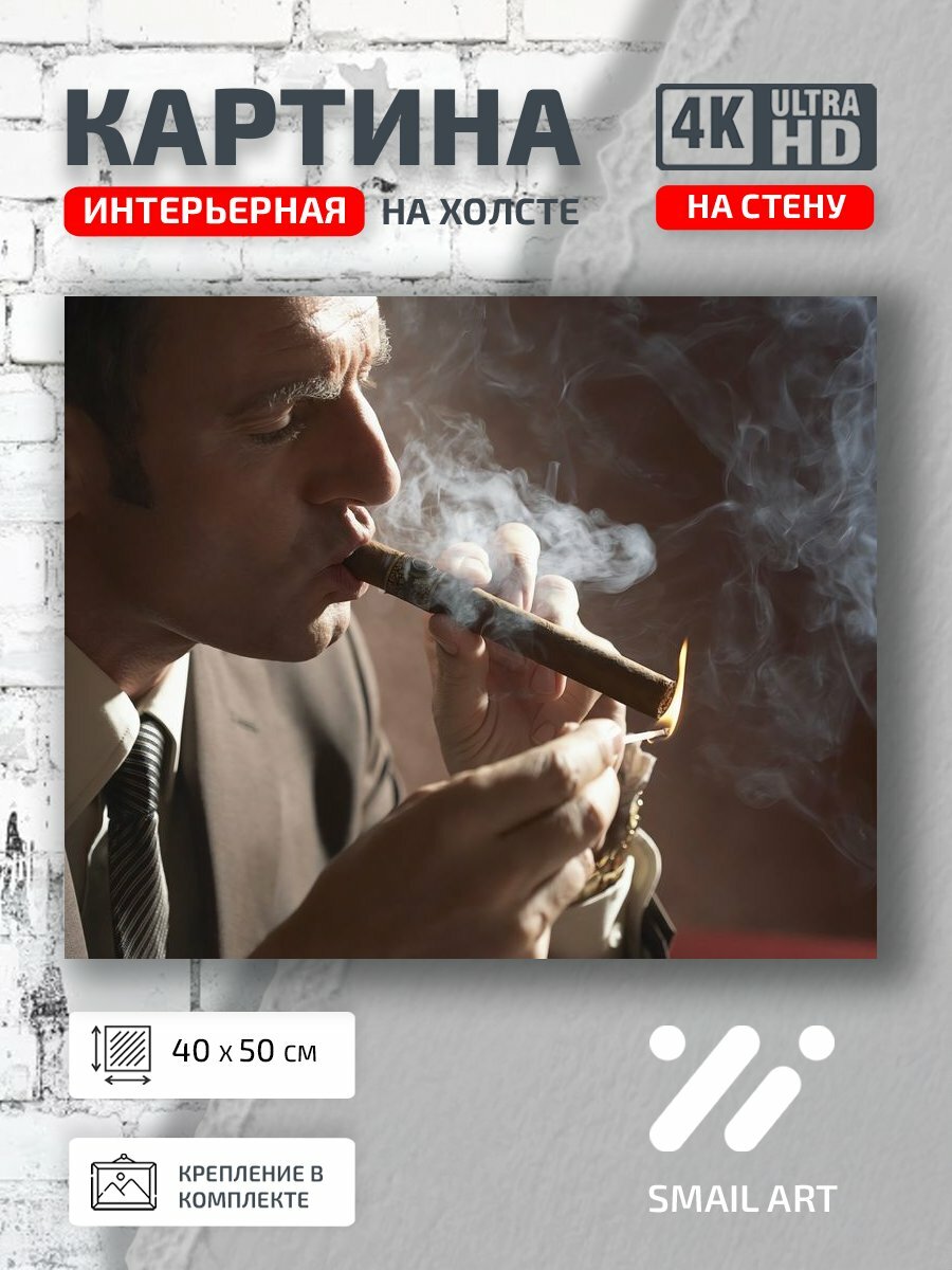 Картина на холсте интерьерная 40 на 50 на стену Сигарой Mood для офиса атмосфера интерьер