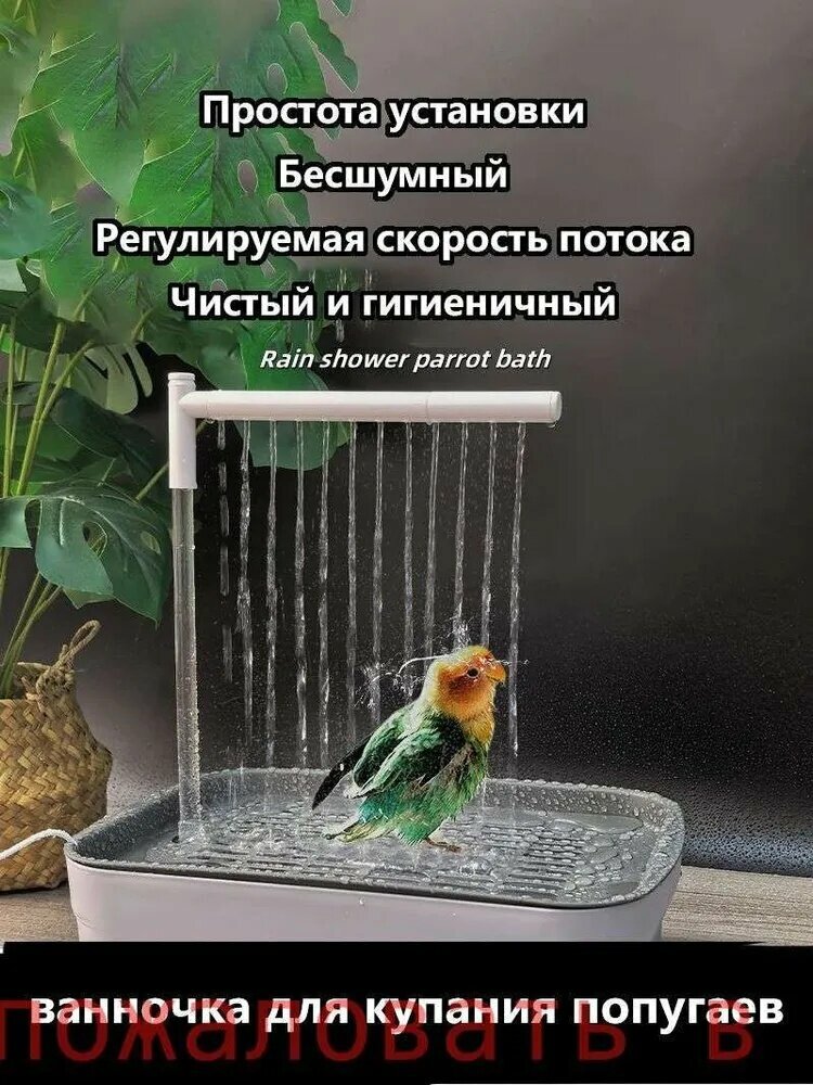 Душ для попугаев, белый, бесшумный, регулируемая скорость потока