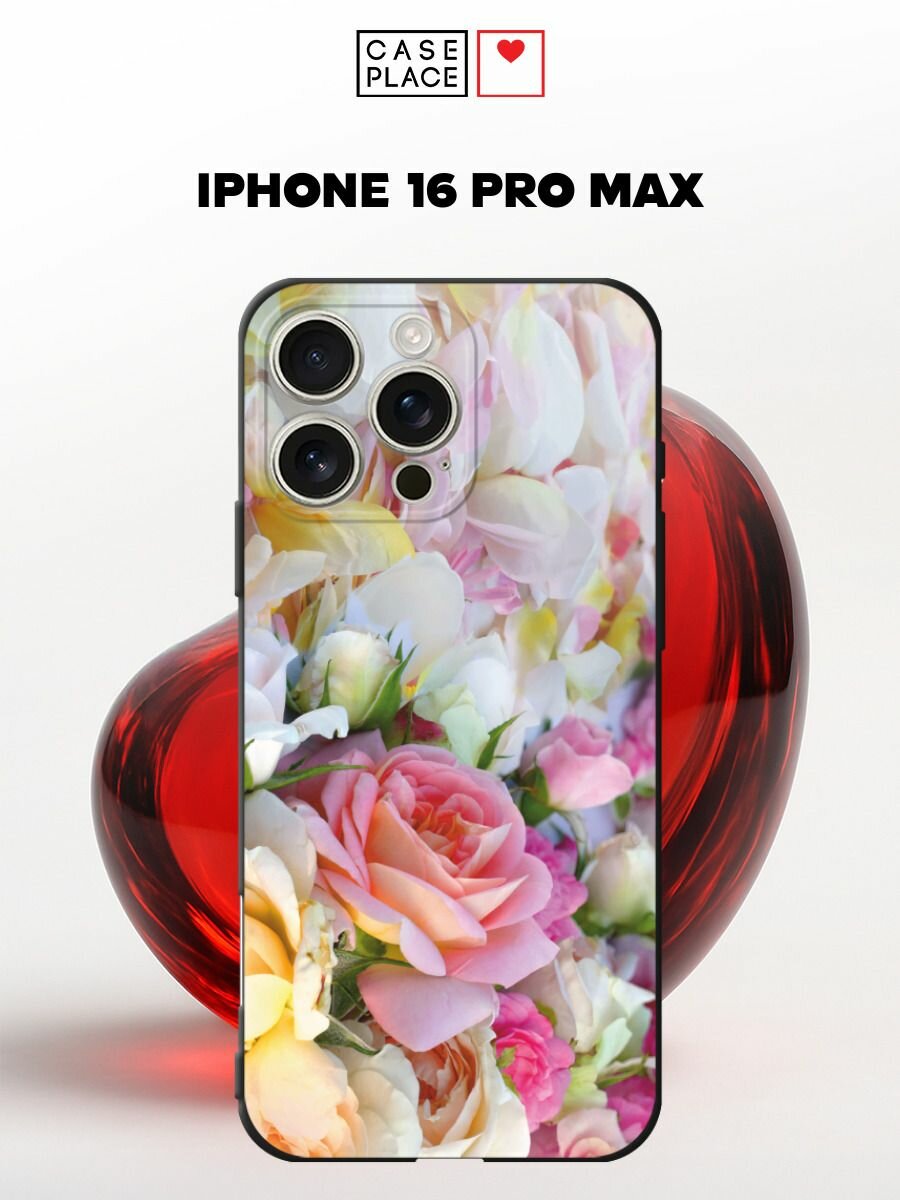Черный матовый чехол на Apple iPhone 16 Pro Max / Айфон 16 Про Макс с принтом Утренние розы