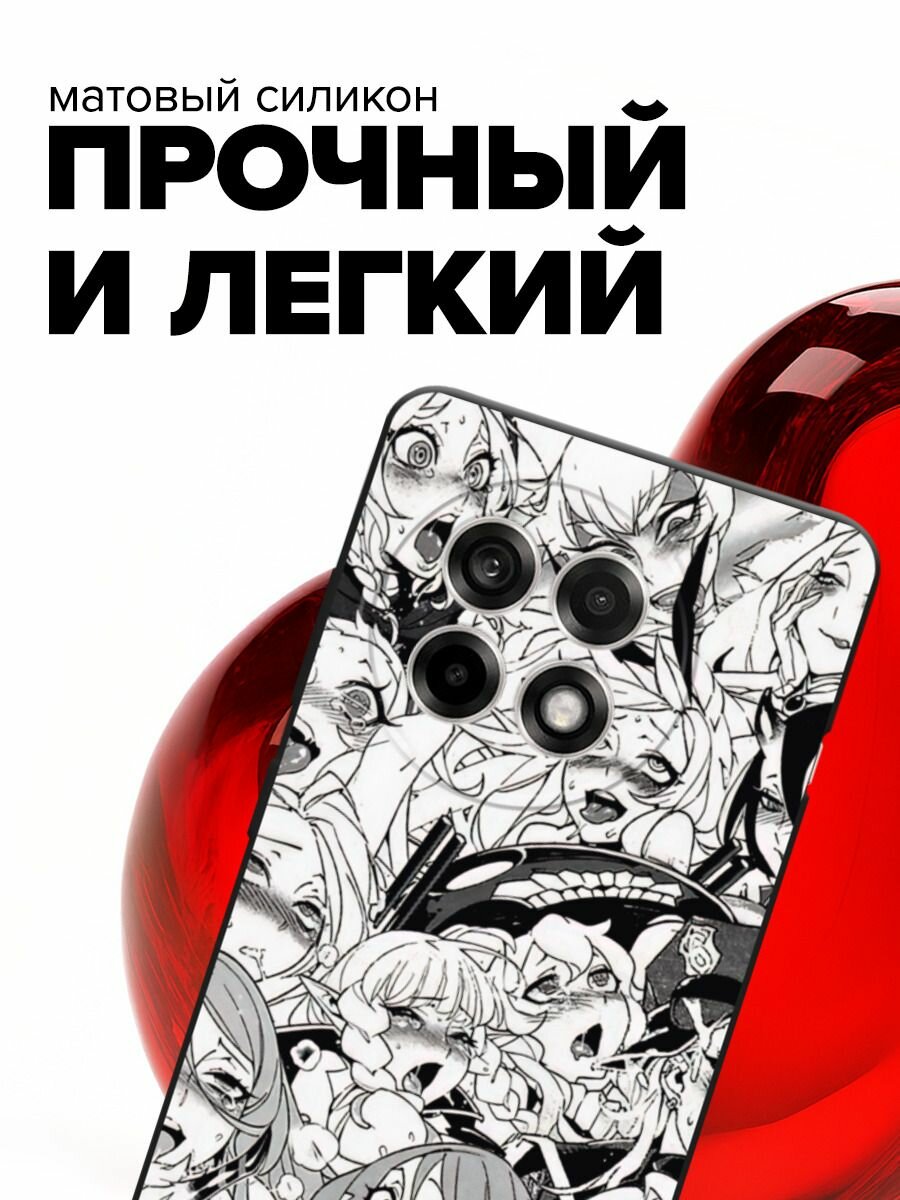 Черный матовый чехол на Oneplus 13R/Ace 5/Ace 5 Pro / Ван Плас 13R/Асе 5/Асе 5 Про с принтом Ахегао манга тян — фото 1