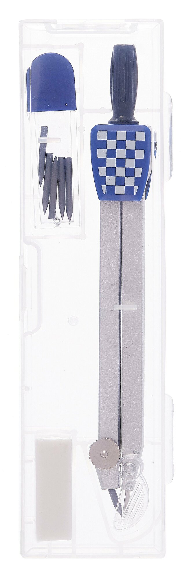 Циркуль школьный, запасной грифель, ластик