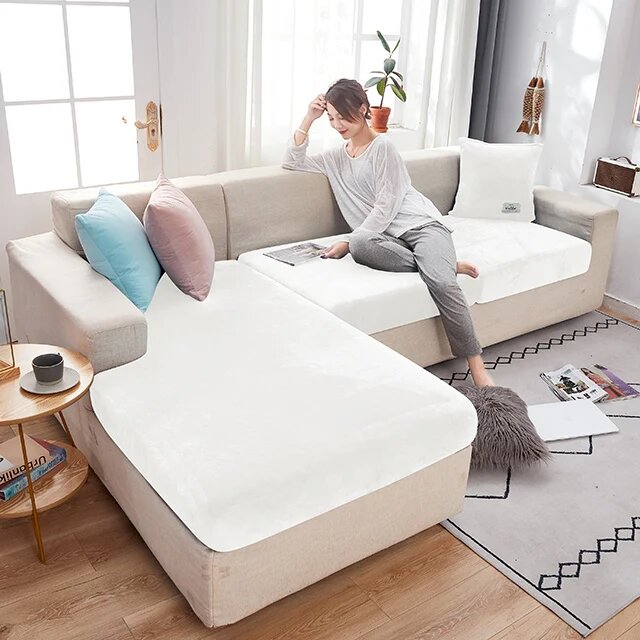 Бархатные чехлы для дивана BRHUIXUE Plus Size (L)-1pc, Белый, 23-Milky white