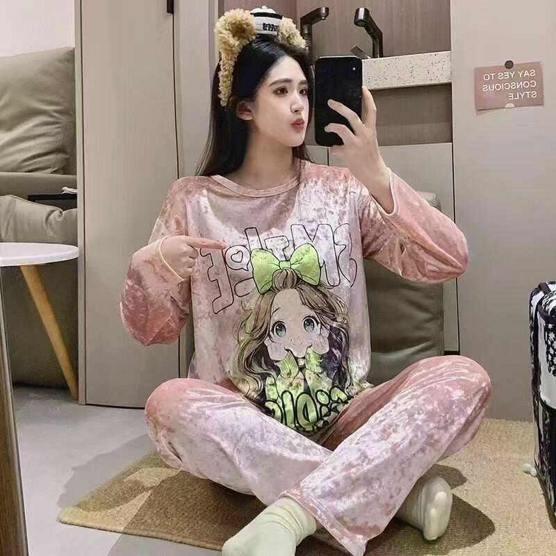 Зимняя пижама из плотного бархата с вырезанными цветами, женская теплая пижама с длинными рукавами из плотного бархата, а также домашняя одежда из бархата, женский костюм, размер: M