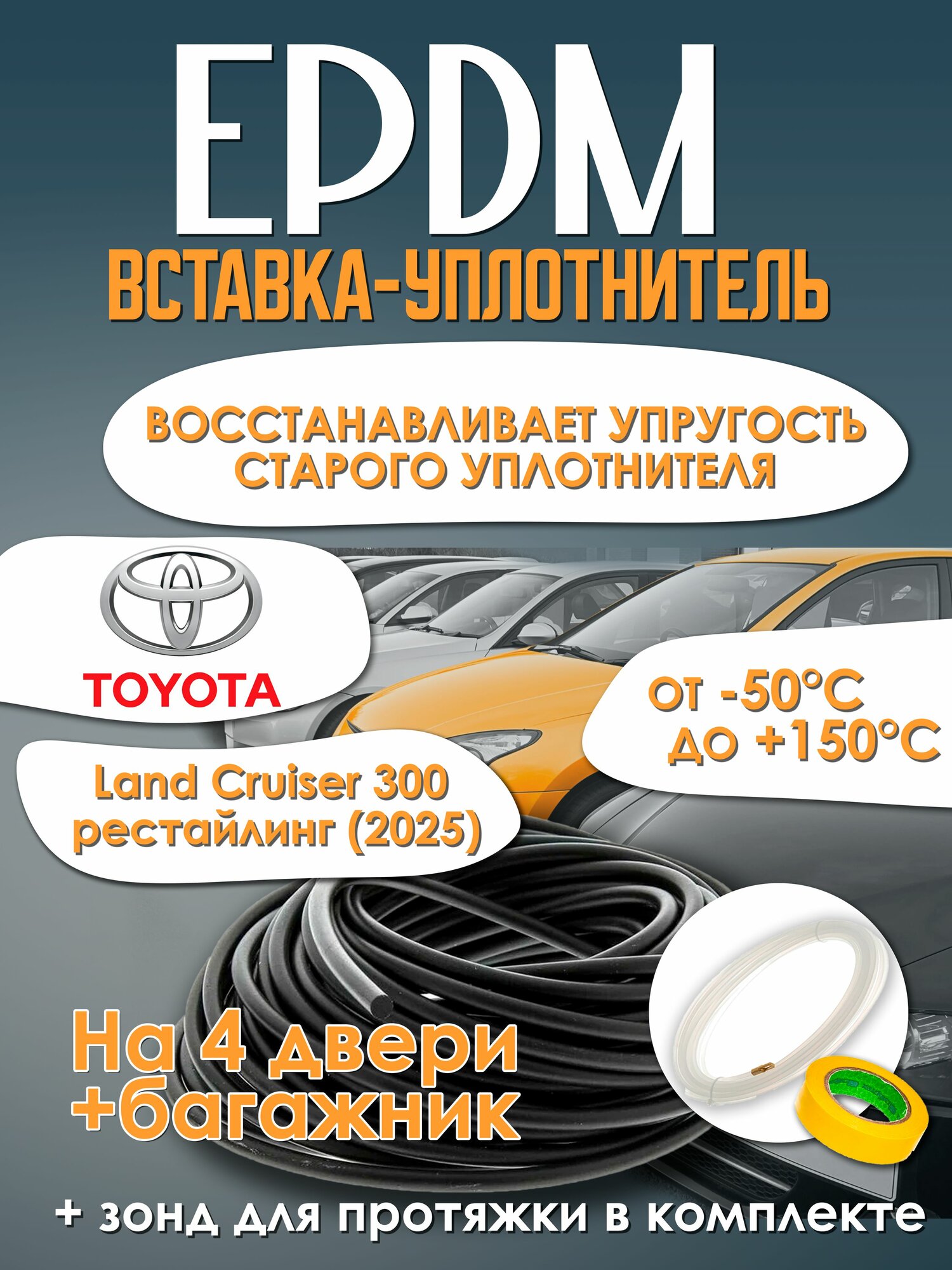EPDM вставка-уплотнитель для дверей автомобиля Toyota Land Cruiser 300 рестайлинг (2025) / Тойота Ленд Крузер 300 рестайлинг