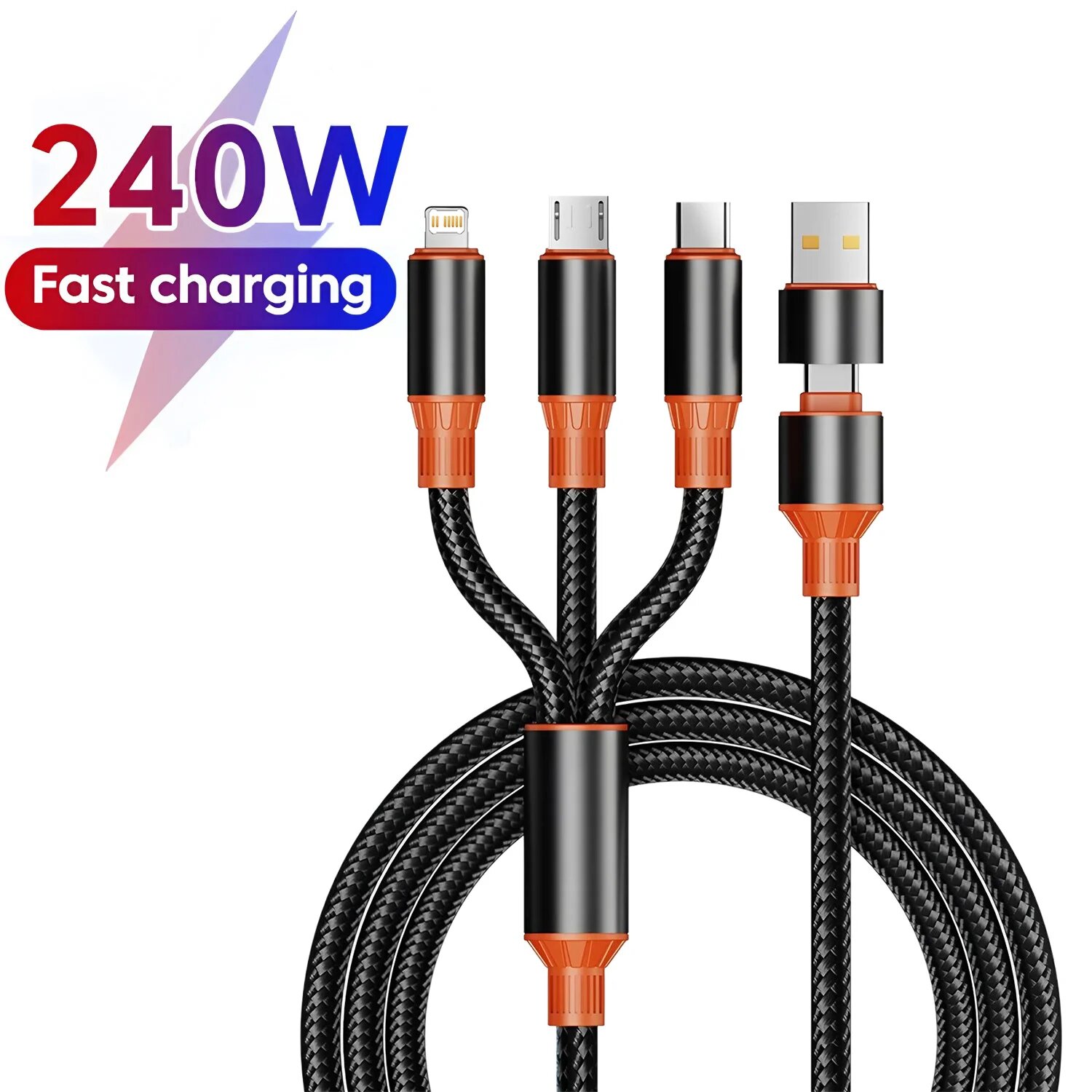 Кабель Для Быстрой Зарядки 3-в-2, 240 Вт, Micro USB И Type-C, Длина 1,2 М