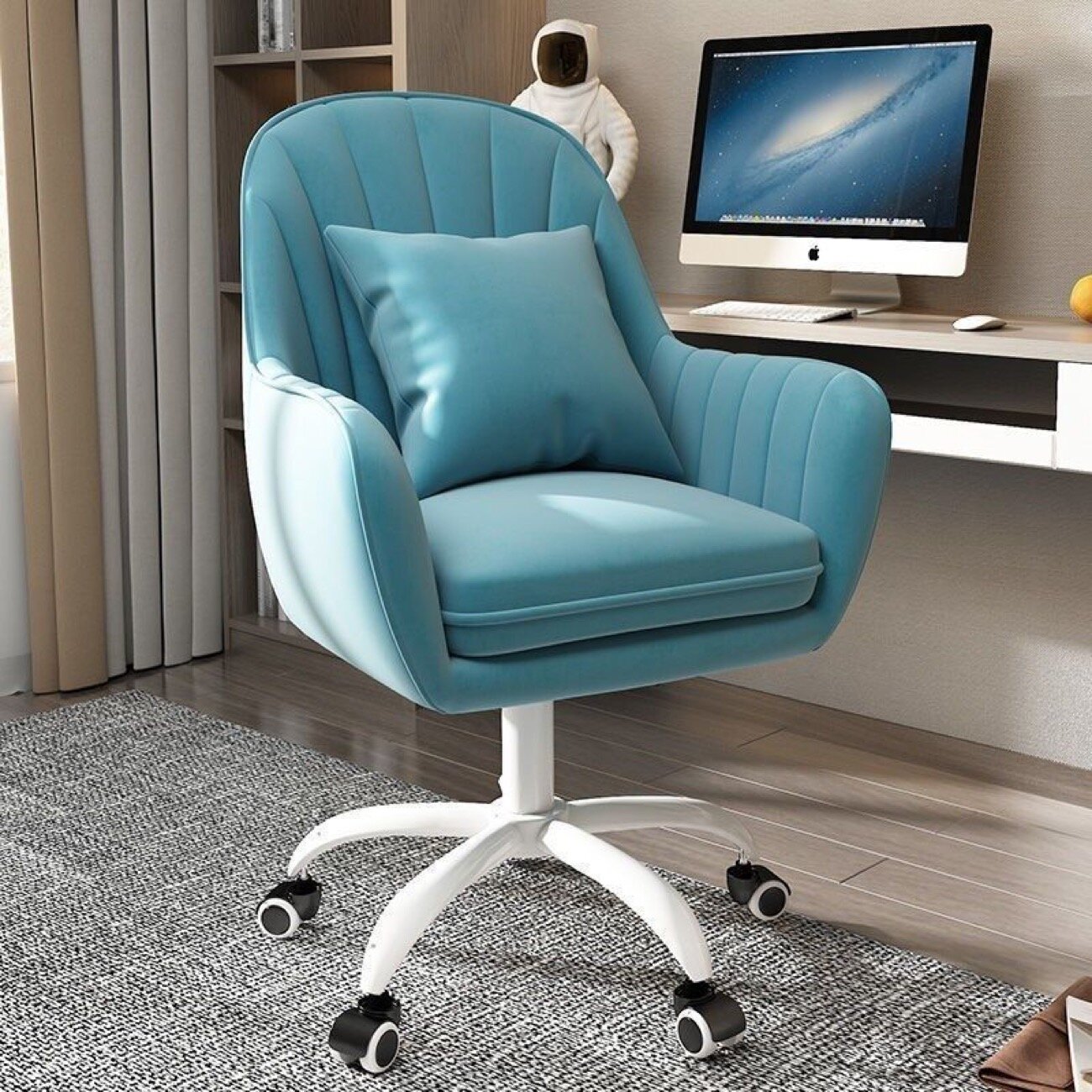 Компьютерное кресло, светло-голубое, 42×54×82, можно поднимать и опускать, подходит для использования в самых разн