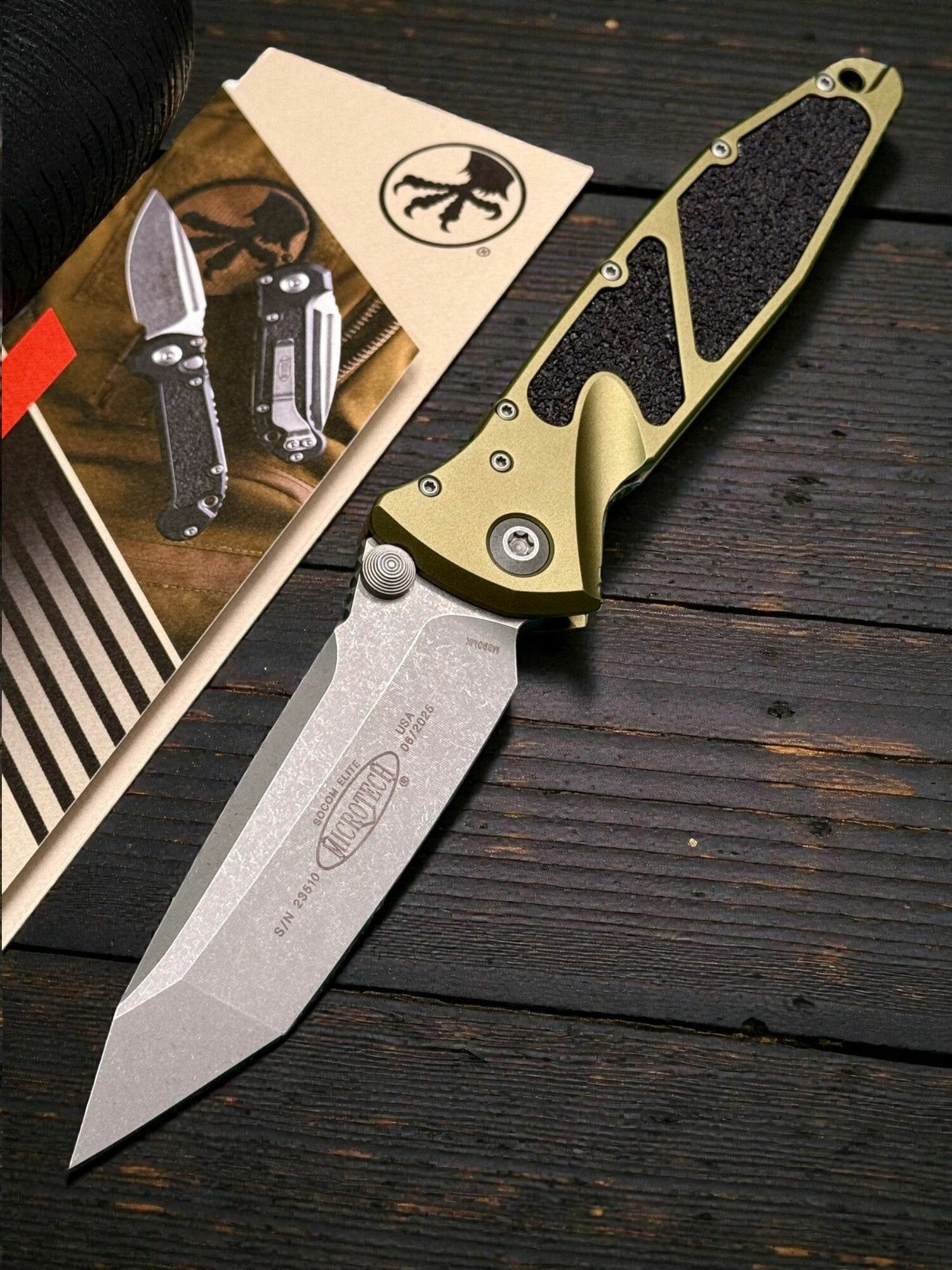 Нож складной MicroTech MCT16110APOD Socom Elite, Apocalyptic Blade, OD Green Handle