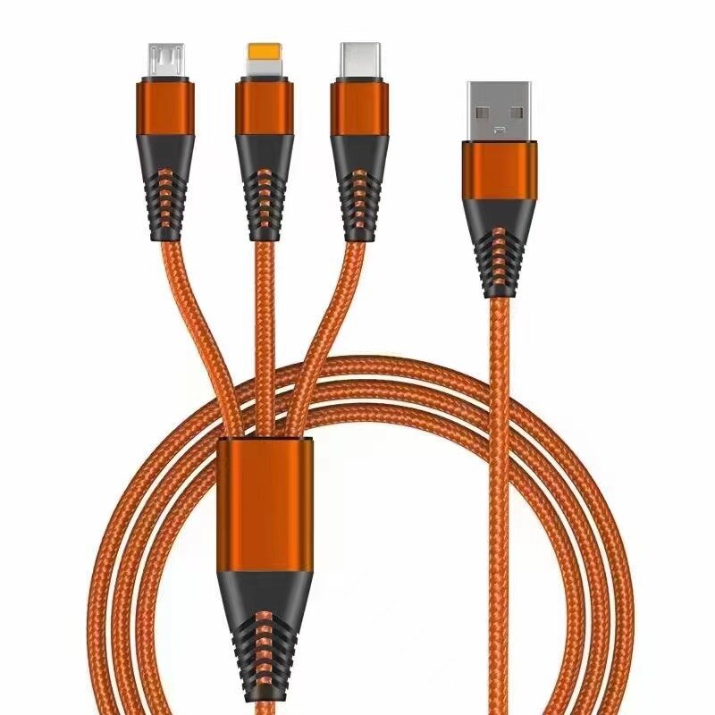 Кабель USB-C к Lightning и Micro USB с быстрой зарядкой 66 Вт, 3 в 1, плетеный для iPhone, Samsung, Huawei