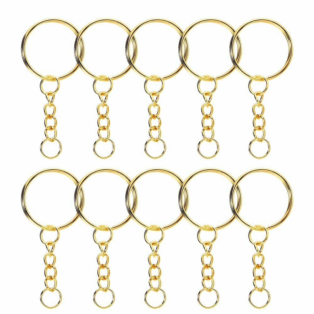 Фурнитура для брелков золотая, кольцо с цепочкой 25 мм, набор 10 шт, основа для ключей и подвесок DIY, железный сплав