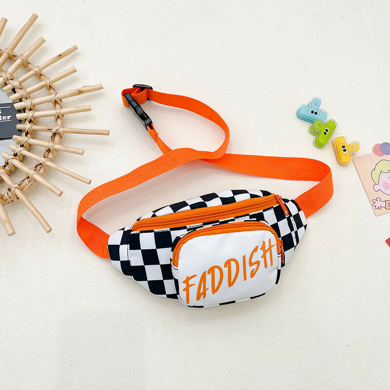 Сланг для детей stylish crossbody sling bag для мальчиков, клетчатый, оранжевый, с надежной застежкой-молнией