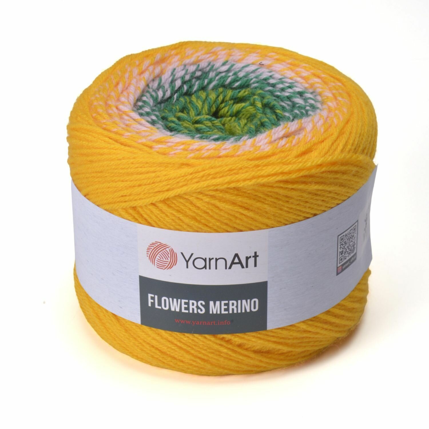 Пряжа Flowers Merino (YarnArt), желтый/зеленый - 566, 25% шерсть, 75% акрил, 2 мотка, 225 г, 590 м.