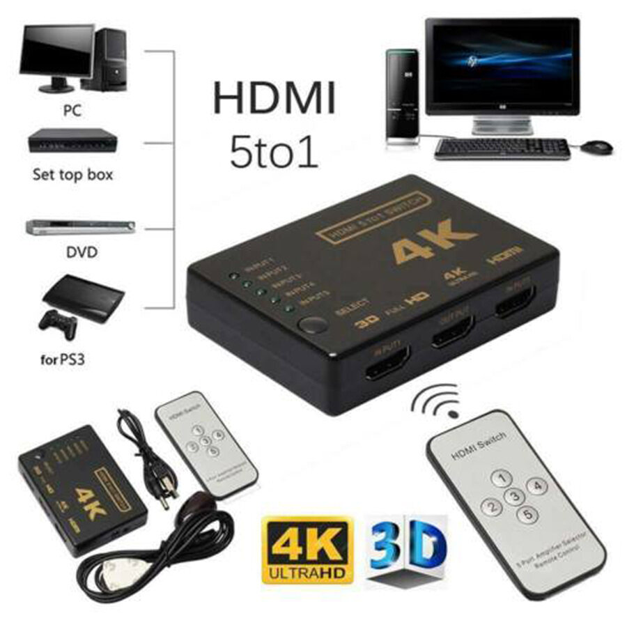 5-портовый HDMI-коммутатор 4K с автоматическим переключением, для HDTV