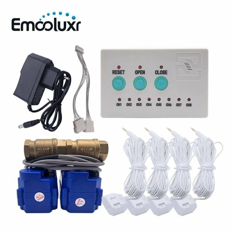 Система оповещения о наводнении и утечке с автоматическим выключением латунного клапана BSP DN15 и 4 кабелями детектора воды