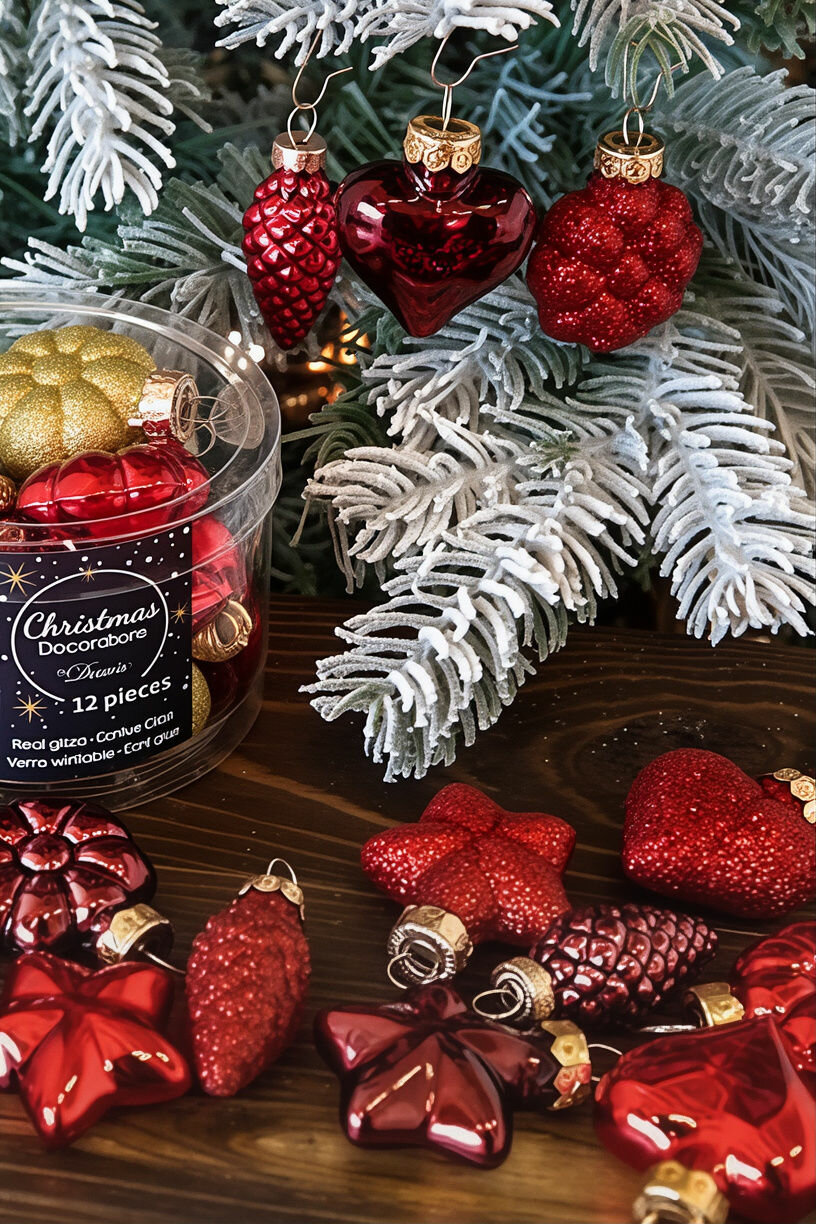 Набор стеклянных ёлочных украшений делюкс-мини - CHRISTMAS, 4-5 см, 12 шт, Winter Deco 1001432