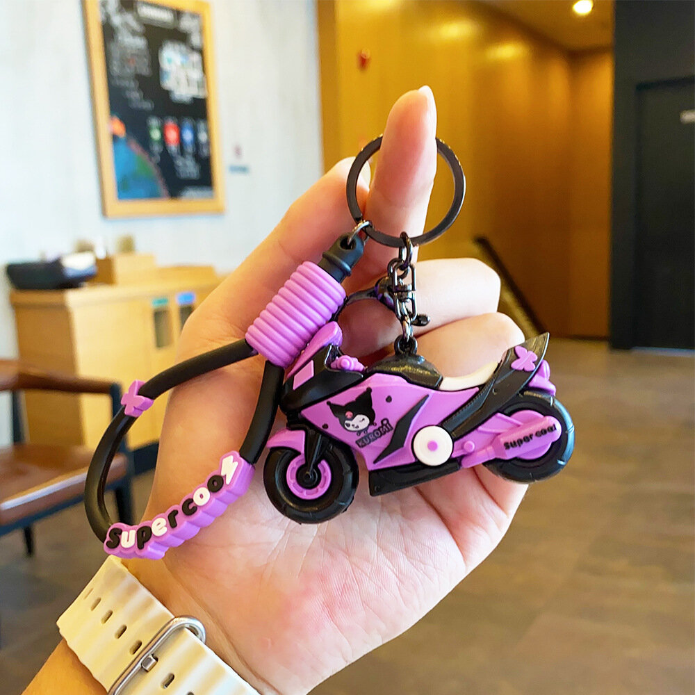 Креативный брелок-подвеска в виде мотоцикла от Sanrio, цепочка для ключей в виде куклы, рюкзака, автомобиля, мотоцикла, черный, Kuromi.