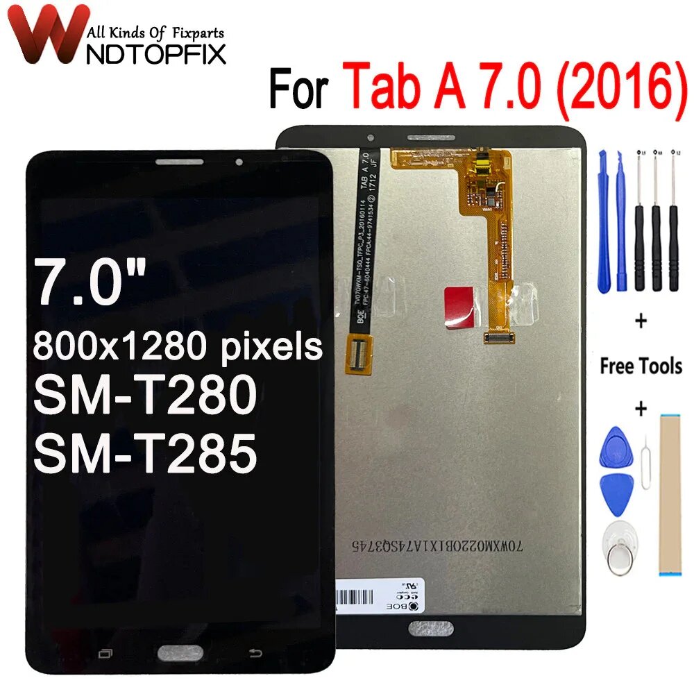 Высокое качество T820 T825 ЖК-дисплей 7,0 "для Samsung Galaxy Tab A 7,0 2016 T280 T285 ЖК-дисплей с цифровым преобразователем сенсорного экрана в сборе Замена T280 Black Wifi