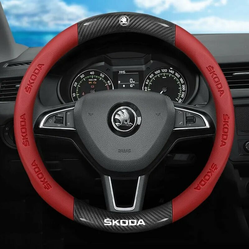Премиальная оплетка на руль Шкода / Skoda Octavia, Rapid, Yeti, Kodiaq, Fabia, Superb и др. Чехол 37-39см Форма D/О на cкошенный руль