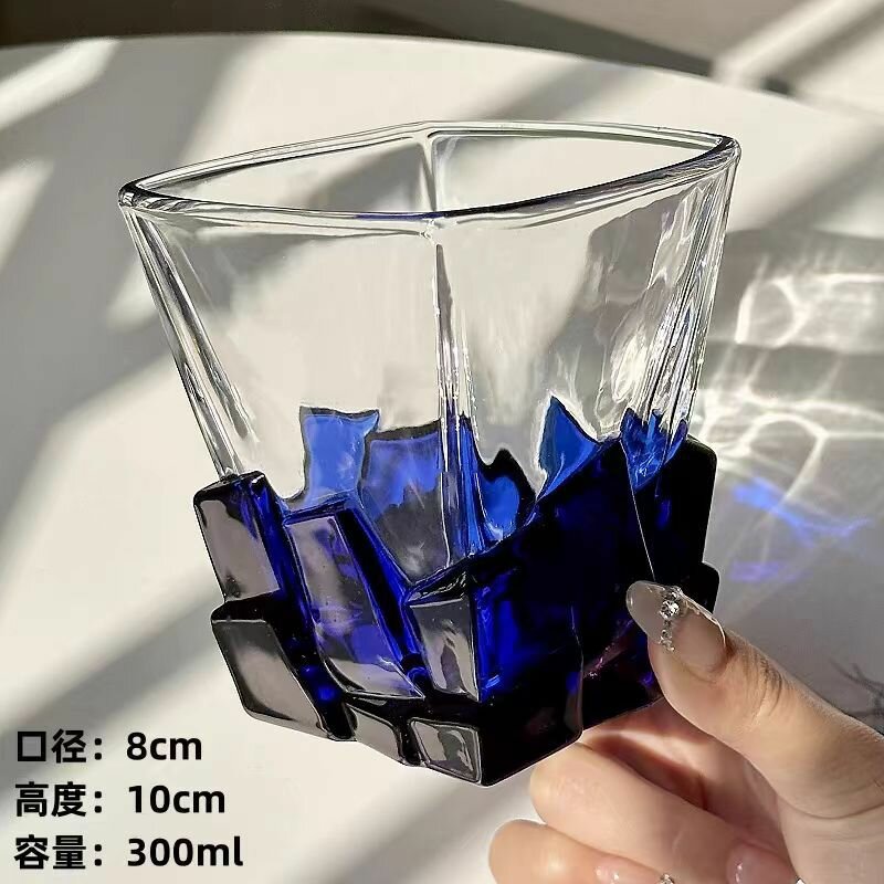 Бокал для виски с ручной росписью, бокал для крепких напитков, бокал для льда с синим драгоценным камнем, необычный бокал для напитков, чашка.
