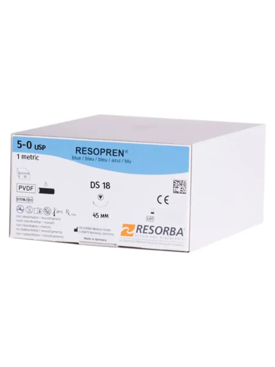 Шовный материал Резопрен DRT 12, 6-0 USP, 0.75 m, синий