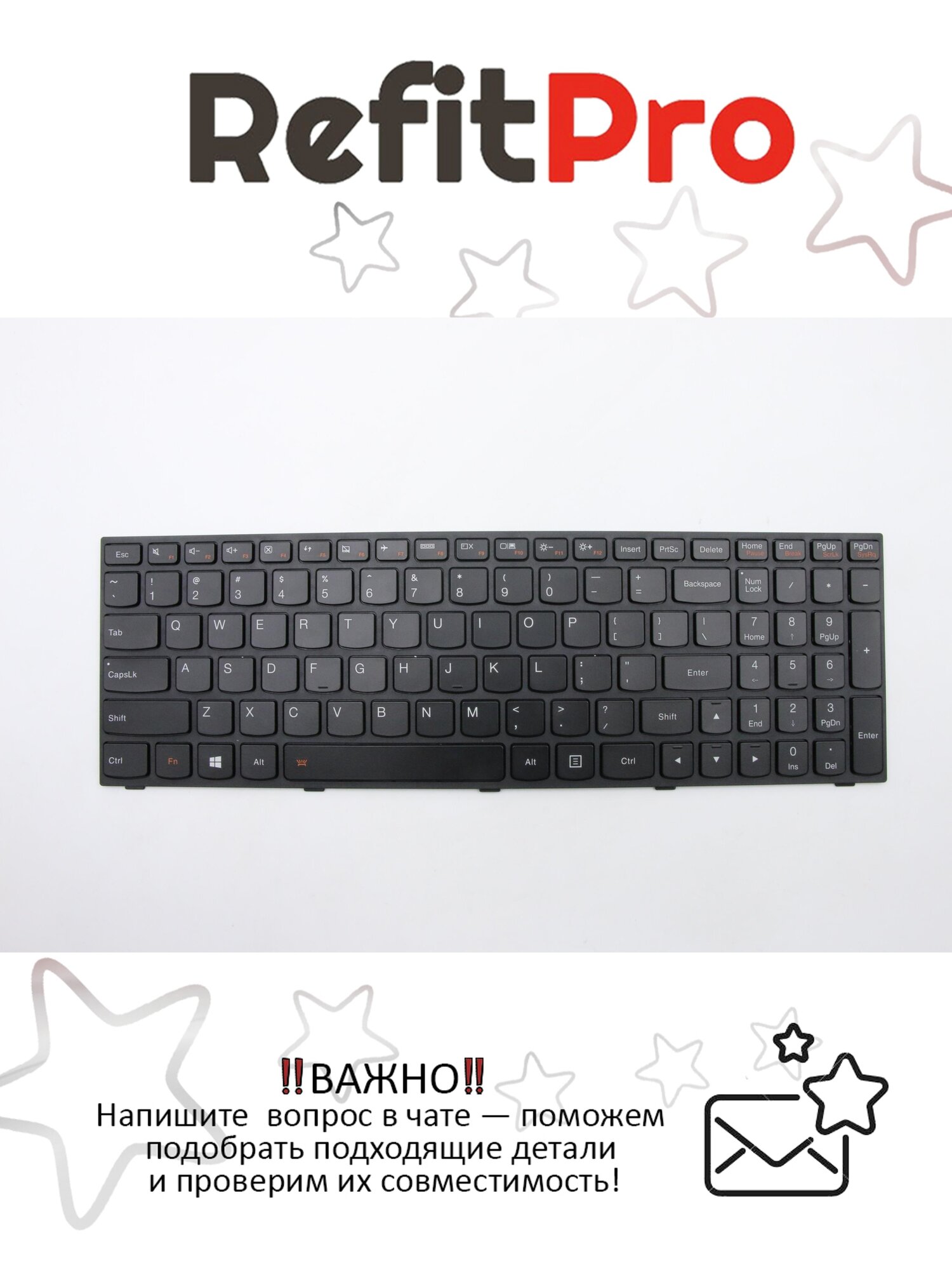 Клавиатура для Ноутбука Lenovo LenovoFlex 2 15 раскладка - английская, черная (25214633)