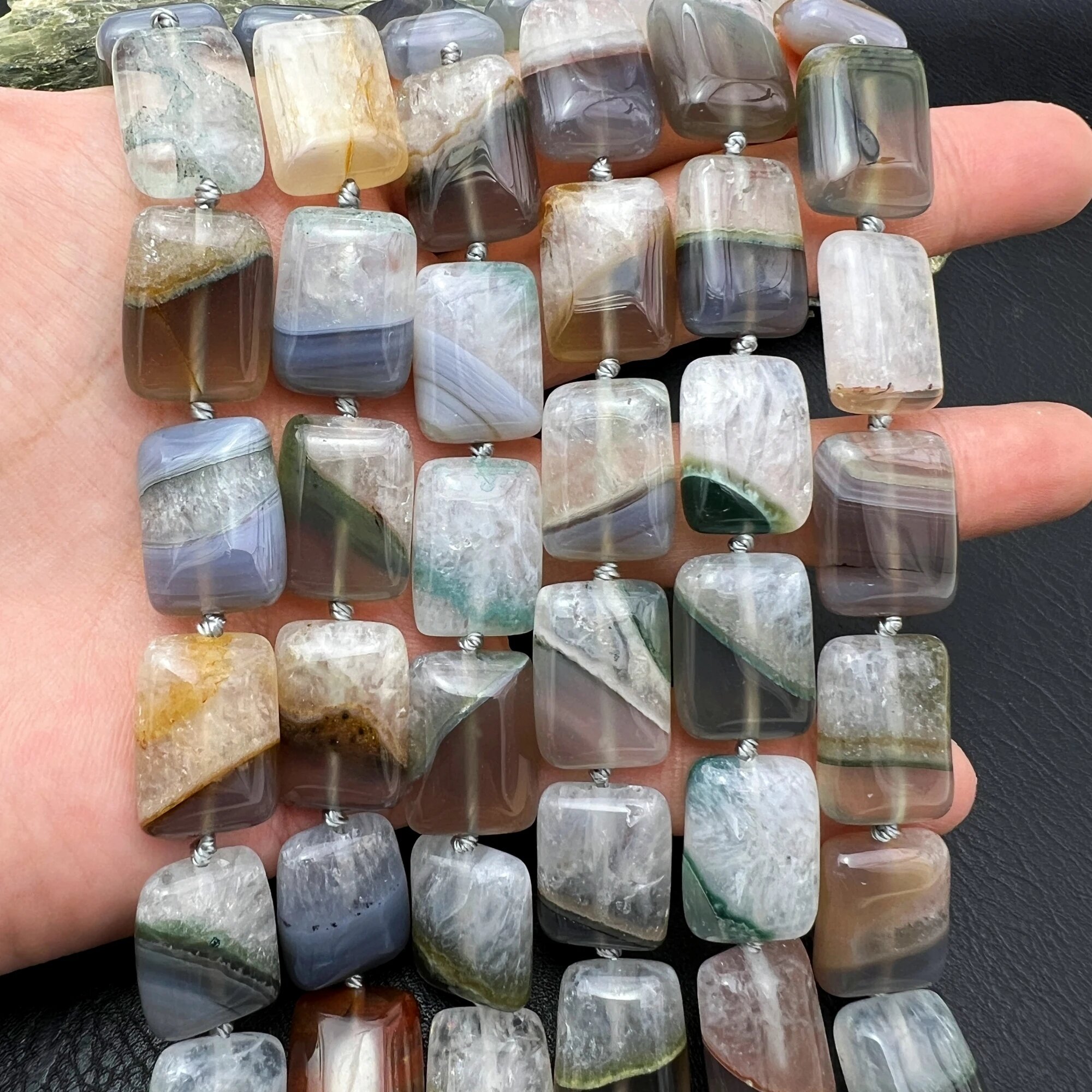 Натуральный серый агат Druzy, бусины 15x20 мм, 19 шт