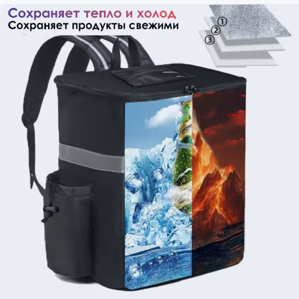 Термокороб 40х40х25 терморюкзак рюкзак для курьер доставк для хранения продуктов и напитков в дороге, на пикнике и в походе