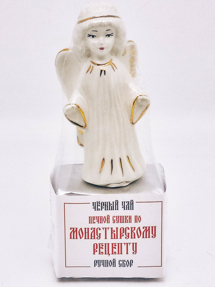Черный чай печной сушки монастырский травник 35гр с сувениром ангел белый коллекционный фарфор