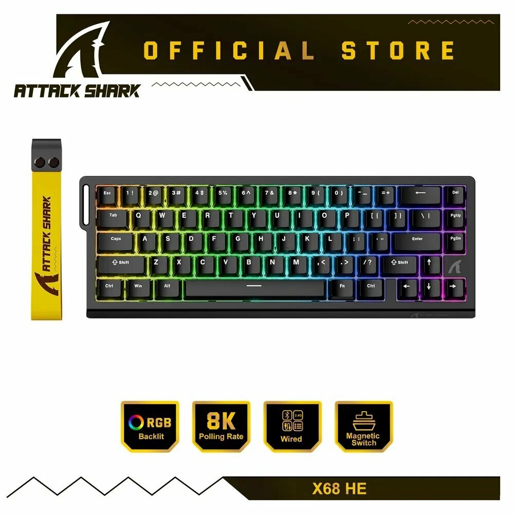 ATTACK SHARK Игровая клавиатура проводная X68HE, (Attack Shark), Английская раскладка, черный